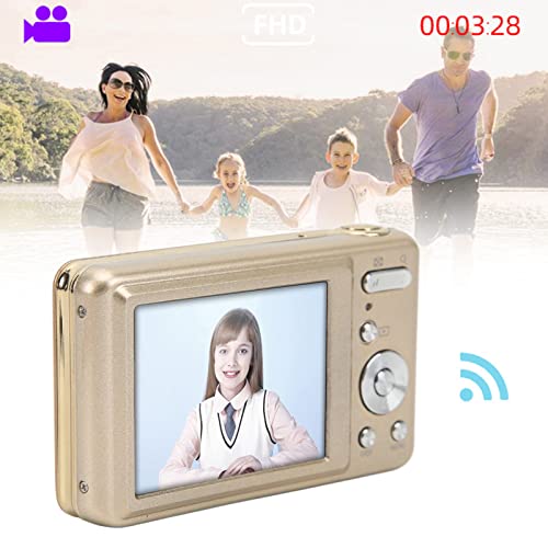 Digital Camera, 2.7in 48MP High Definition 8X Optical Zoom Portable Vlogging Camera, USB Rechargeable LED Fill Light ABS Metal Mini Compact Camera for Children, Beginners, Students, Adults(Gold)