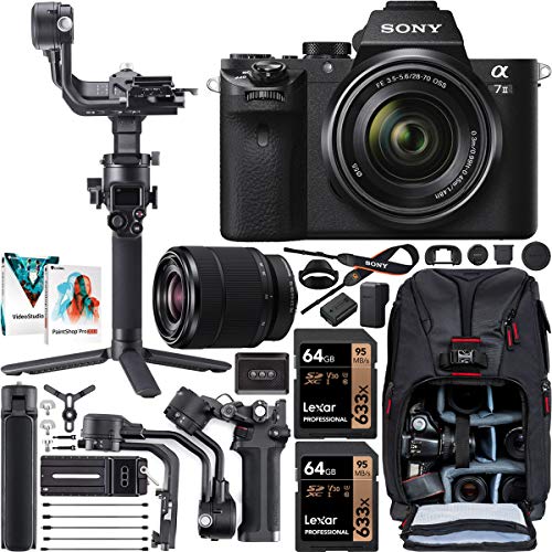 Sony a7 II Full-Frame Alpha Mirrorless Digital Camera a7II + 28-70mm Lens ILCE-7M2/K Filmmaker's Kit with DJI RSC 2 Gimbal 3-Axis Handheld Stabilizer Bundle + Deco Photo Backpack + Software