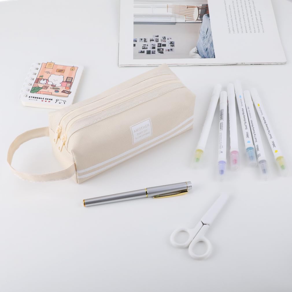 iSuperb Portable Pencil Case Large Capacity Dual Zipper Stationery Organizer Storage Pouch Pen Bag Compartments Cosmetic Bags for Office Women