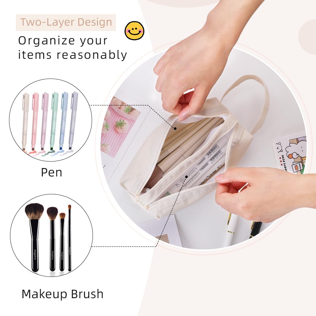 iSuperb Portable Pencil Case Large Capacity Dual Zipper Stationery Organizer Storage Pouch Pen Bag Compartments Cosmetic Bags for Office Women
