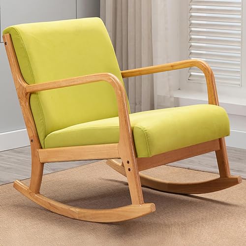 HXFAAFXH Rocking Chair Nursery,Wooden Rocking Chairs,Upholstered Glider Chair with High Backrest Armchair Chair,Modern Rocker Chairs for Living Room Bedroom Offices (Color : Green, Size : 65x78x71cm)