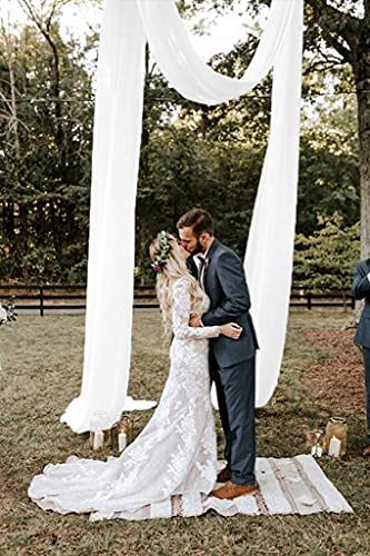 PartyDelight 9.8FT X 10FT White Chiffon Sheer Backdrop Curtain Drapes, Wedding Arch Drapes, for Wedding, Birthday, Party, Banquet and Home Decorations.