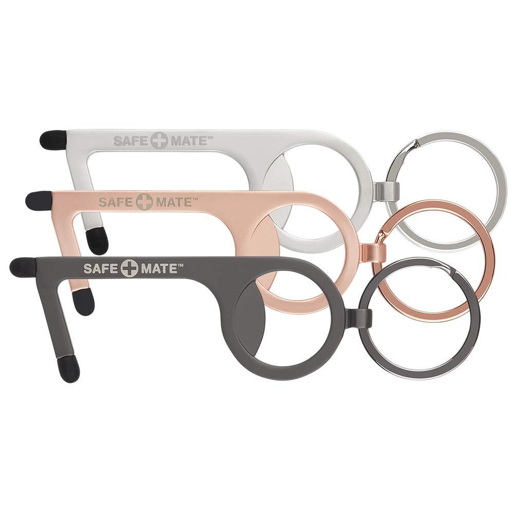 Safe-Mate x Case-Mate - Touchless Door Opener - Touch Free Tool - Keyring - Stylus, 3 Pack - Black/Silver/Rose Gold, 3 Pack (SM044284)
