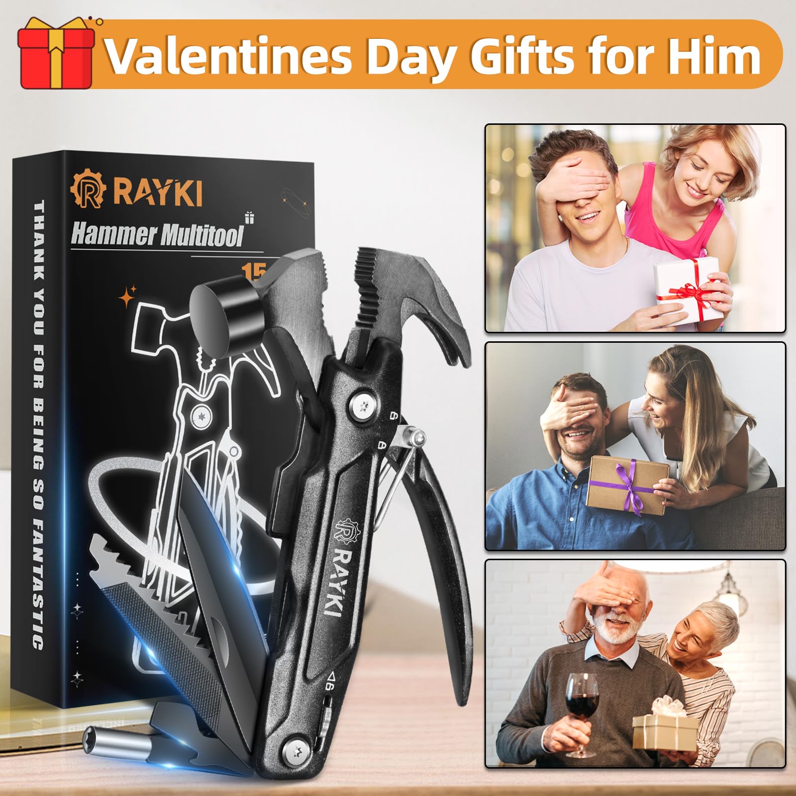 Gifts for Dad from Daughter Son, Hammer Multitool 15 In 1 Camping Accessories Survival Gear Cool Gadgets Pocket Multi Tool Plier Christmas Stocking Stuffers Unique Birthday Gifts for Him Men Husband