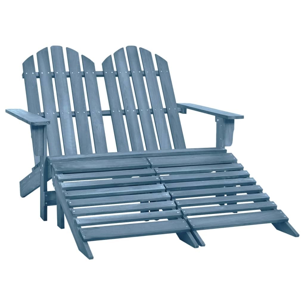Tidyard 2-Seater Patio Adirondack Chair&Ottoman Fir Wood Blue Outdoor Fire Pit Chair Wooden Garden Armchair for Porch Pool Lawn Deck Backyard Balcony Outdoor