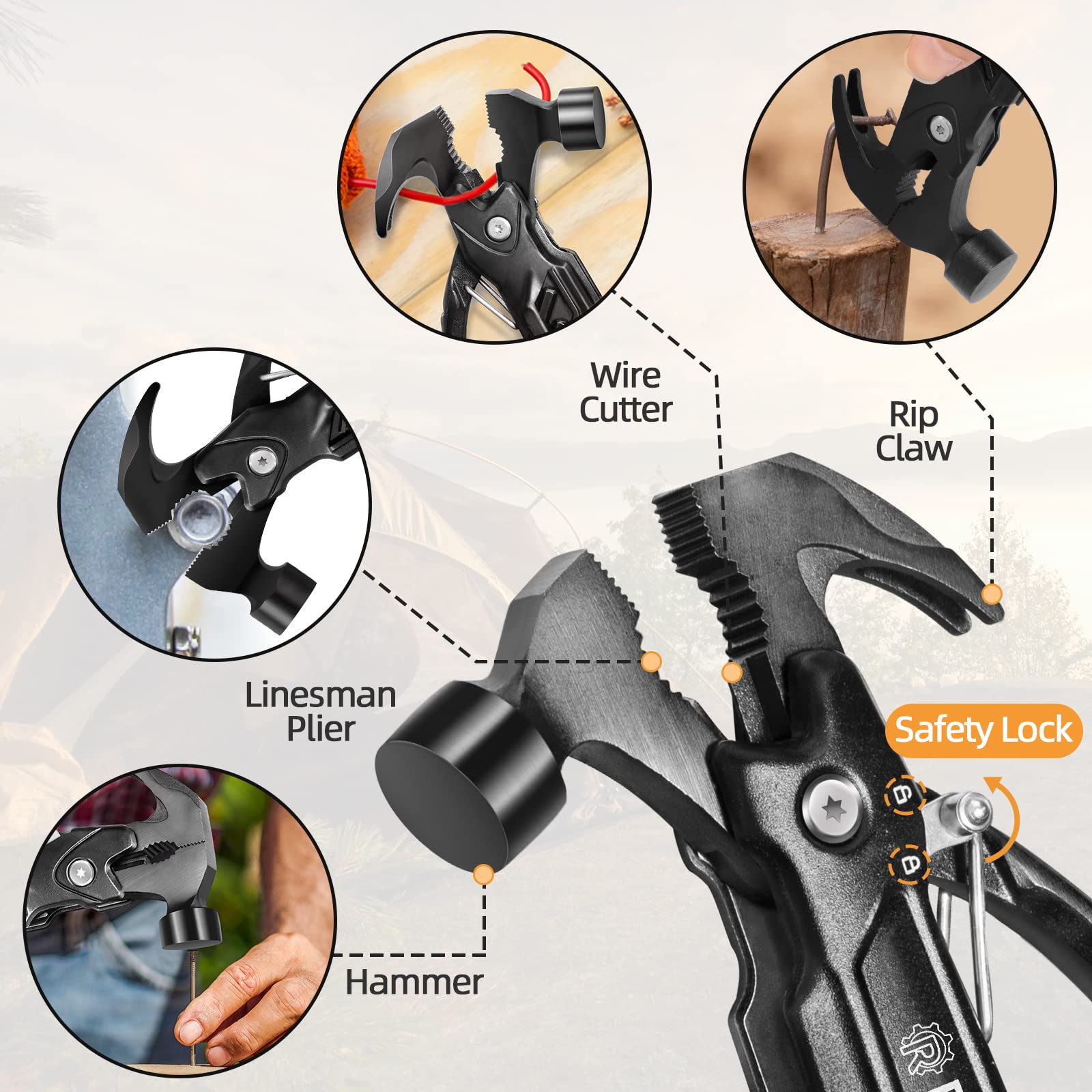 Gifts for Dad from Daughter Son, Hammer Multitool 15 In 1 Camping Accessories Survival Gear Cool Gadgets Pocket Multi Tool Plier Christmas Stocking Stuffers Unique Birthday Gifts for Him Men Husband