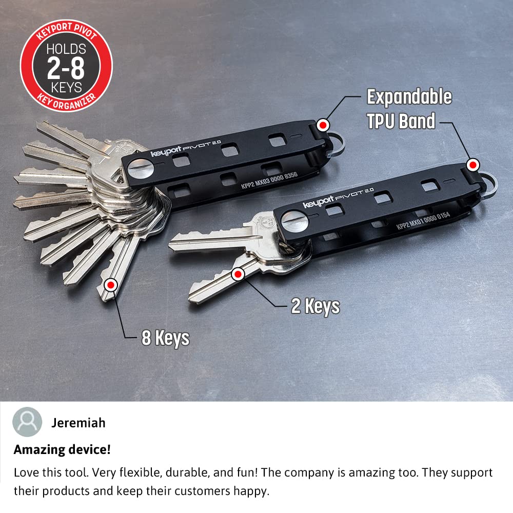 Keyport Pivot 2.0 Essential Bundle - Premium Multitool Keychain | Key Organizer + Keychain Flashlight + Bottle Opener + Lost & Found ALL-IN-ONE | Modern Keychain | Aircraft Aluminum (Black)