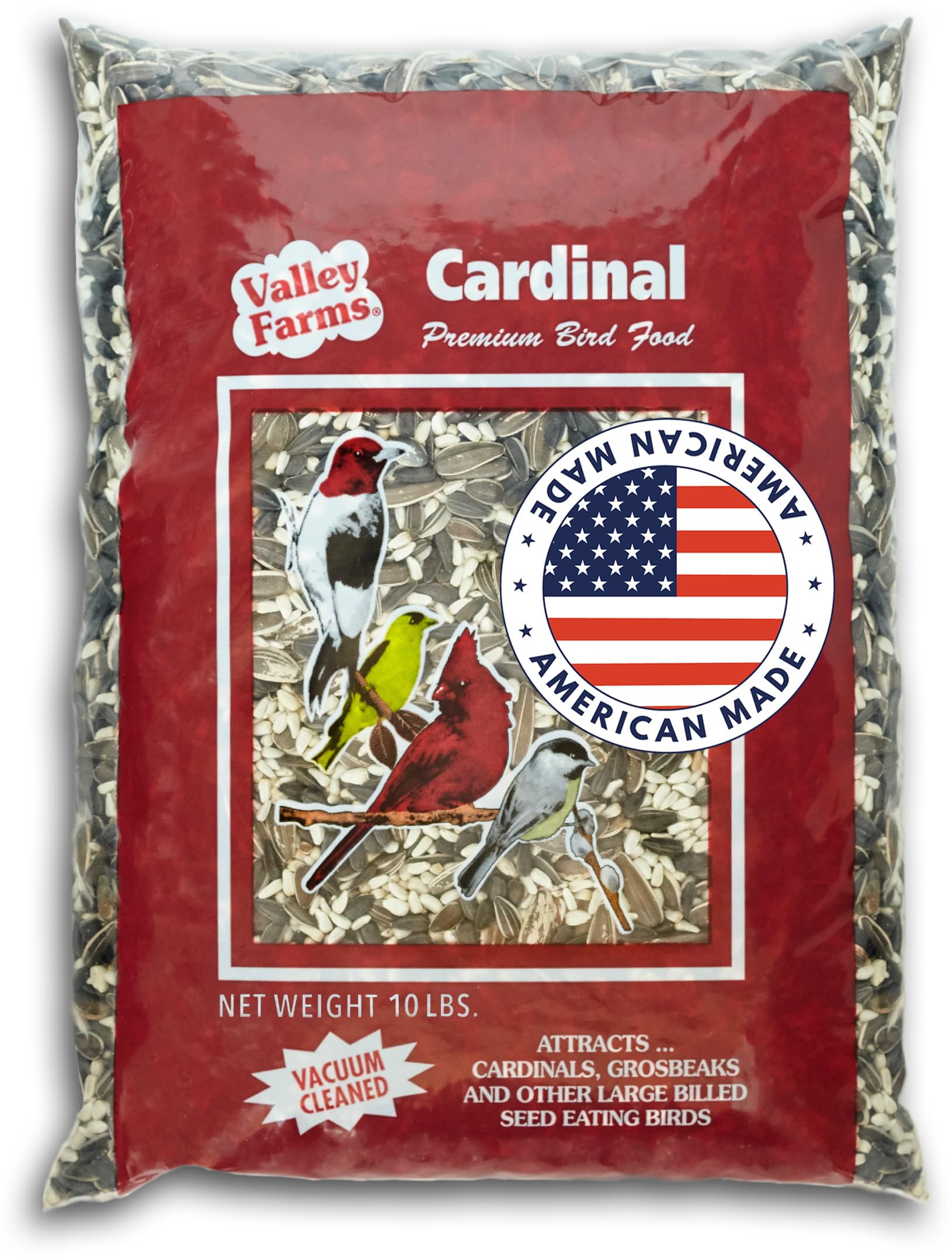 Valley Farms Cardinal Mix Wild Bird Food for Outside Feeders, Cardinal Bird Seed with Black Oil Sunflower Seeds and Safflower Seeds, Attract a Variety of Wild Birds (10 LBS)