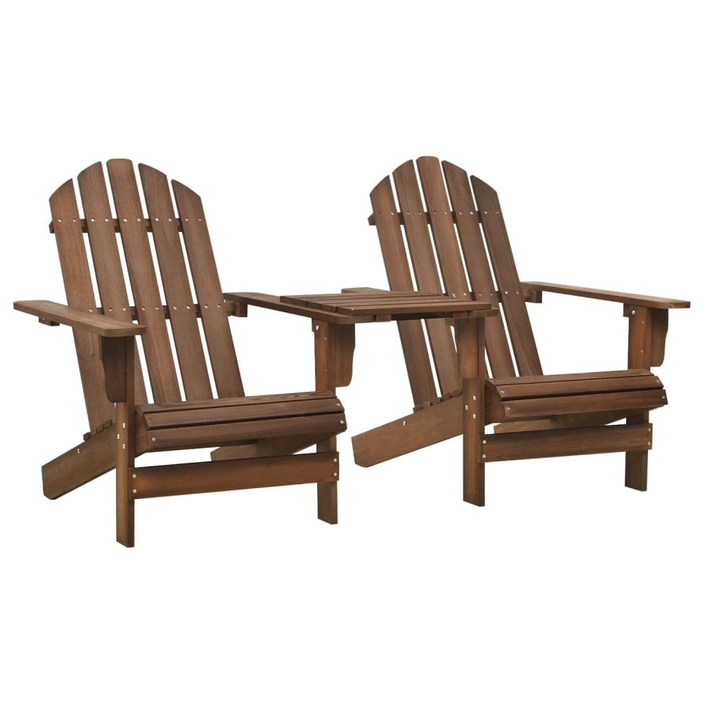 Tidyard Patio Adirondack Chairs with Tea Table Solid Wood Fir Brown Outdoor Fire Pit Chair Wooden Garden Armchair for Porch Pool Lawn Deck Backyard Balcony Outdoor