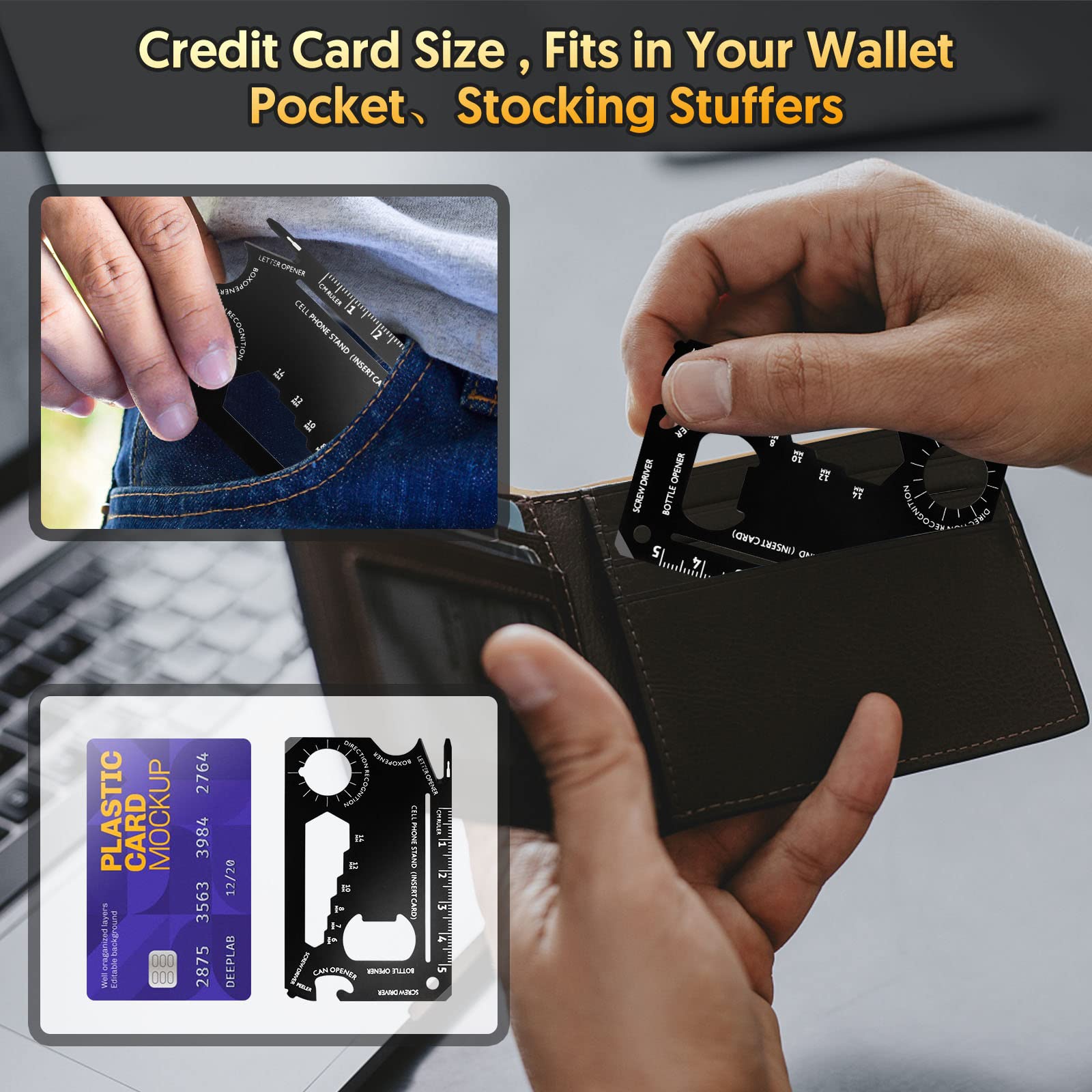 Stocking Stuffers Gifts for Men, 18 in 1 Wallet Multitool Card, Pocket Tool Credit Card Size, Cool Gadgets Christmas Gifts for Men Who Have Everything, Anniversary Birthday Gift for Him Dad Husband