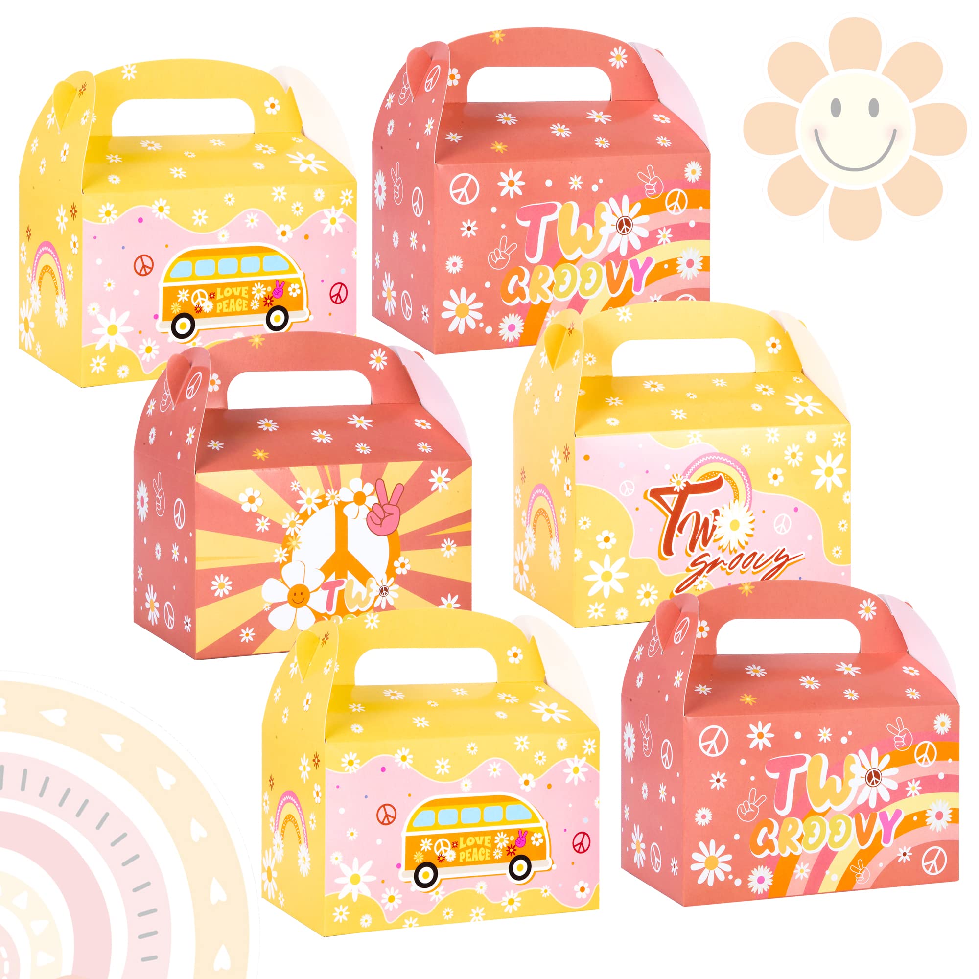 umoni 24pcs Groovy Hippie Party Treat Boxes Two Groovy Party Favors Retro Hobo Theme Goody Gift Boxes for Girl‘s 2 Year Old Birthday Party Supplies