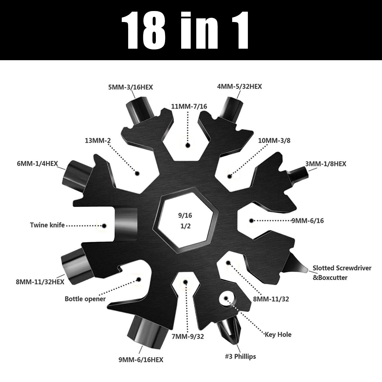 18 in 1 Snowflake Multi Tool, Stocking Stuffers for Men, Christmas Gifts for Dad Husband Boyfriend, Birthday Gift Ideas for Men, Stainless Steel Tool Wrench, Screwdriver Kit with Premium Keychain