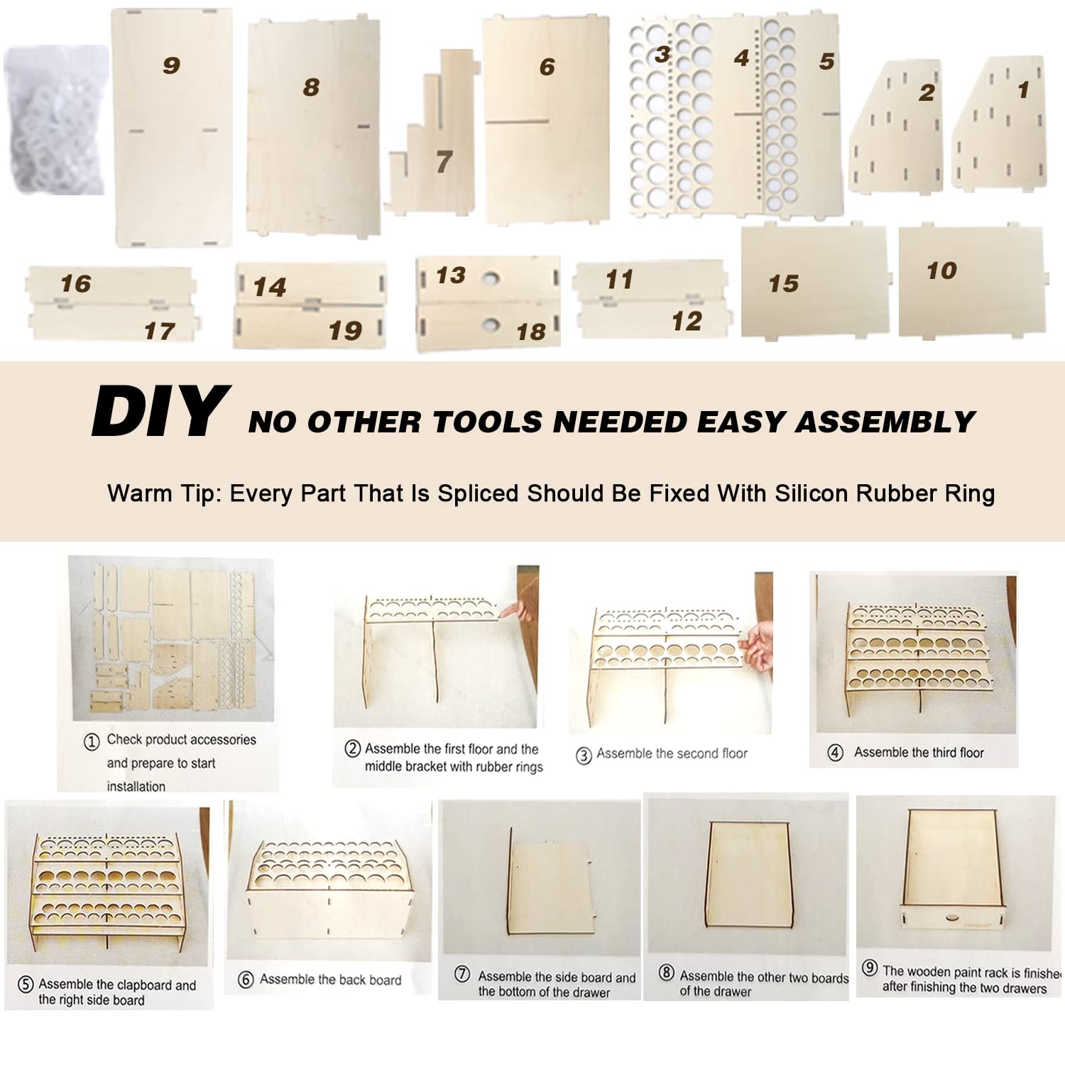 WFLAY Wooden Paint Rack With 80 Holes For Storing Paints Brushes