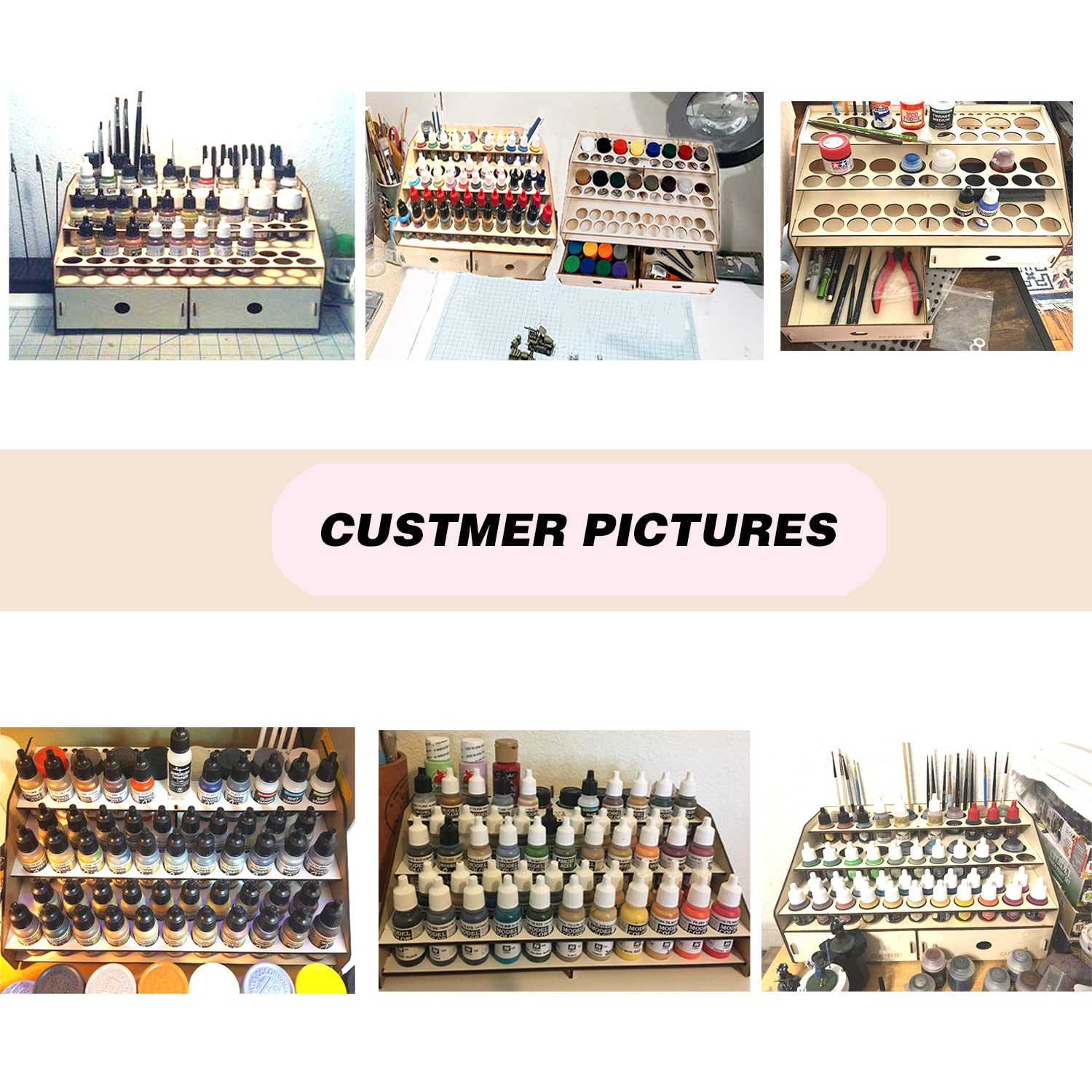 WFLAY Wooden Paint Rack With 80 Holes For Storing Paints Brushes