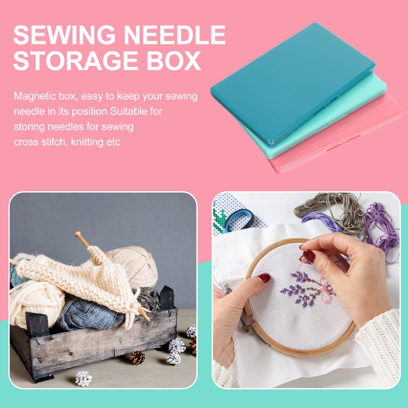 FOMIYES Magnetic Needle Organizer 3Pcs Magnetic Needles Boxes, DIY Sewing Stitching Pin Storage Case, Cross Sewing Knitting Pin Organizer Knitting Needle Box