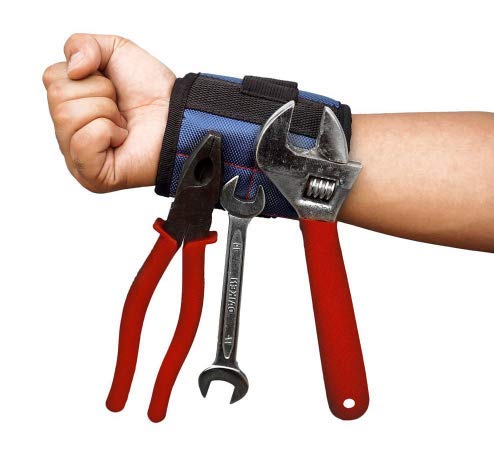 Polyester Magnetic Wristband Portable Tool Bag Electrician Wrist Tool Belt Screws Nails Drill Bits Holder Repair Tools (Blue)