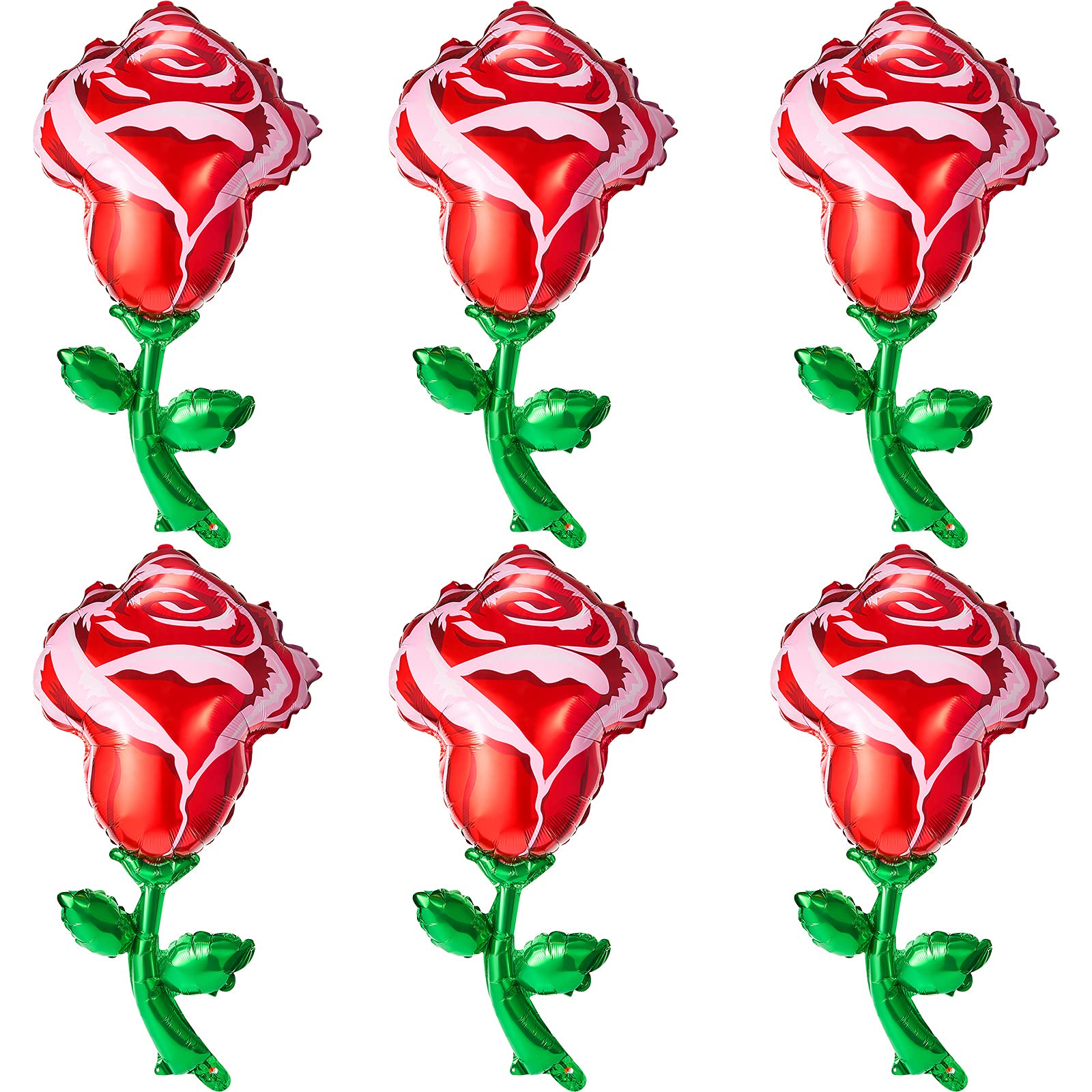 6 Pieces 37 Inch Valentines Day Balloon Rose Flower Balloons Red Rose Shaped Foil Balloon Rose Foil Balloons for Wedding Valentine's Day Graduation Birthday Baby Shower Party Decoration