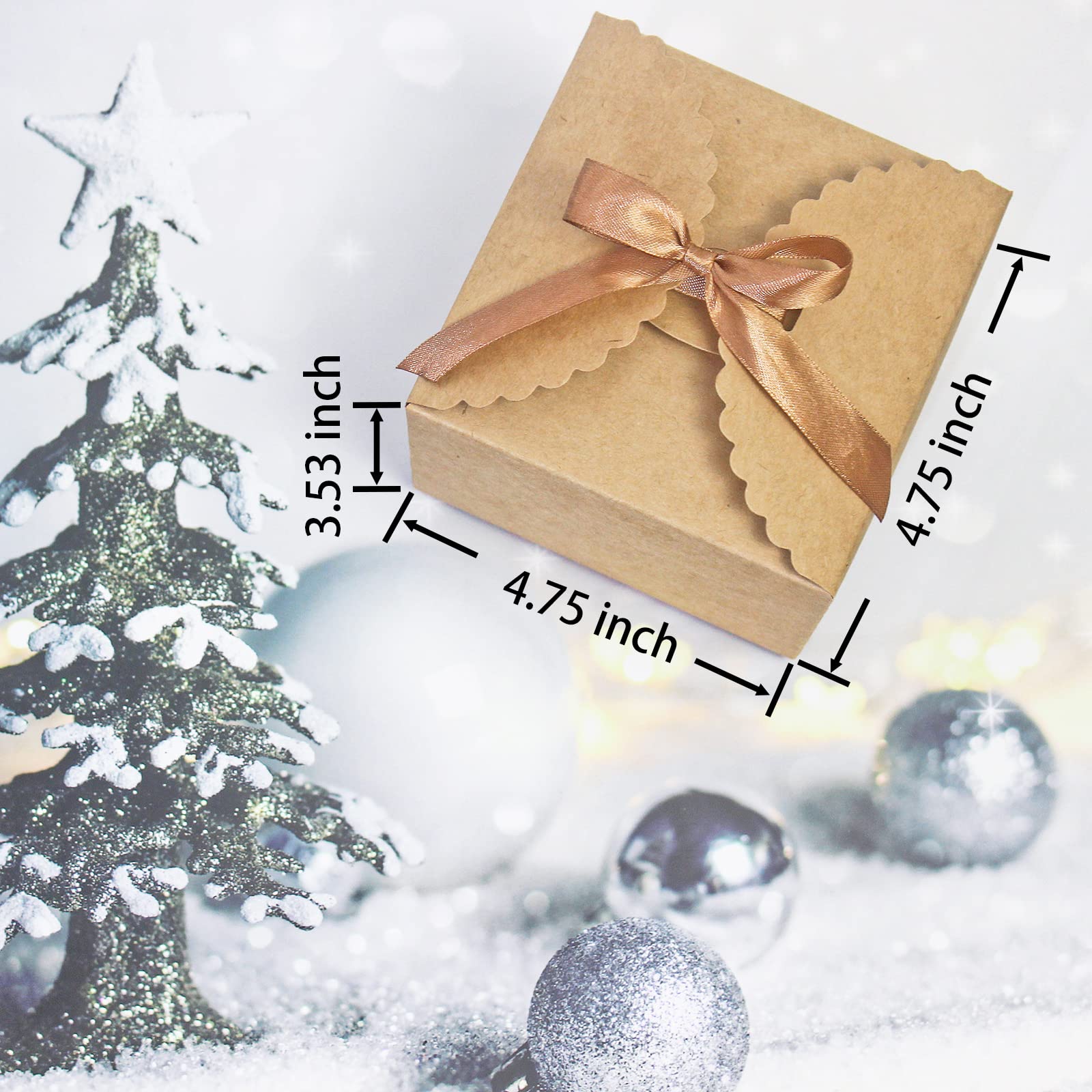 Brown Gift Box for Presents, 10 Pack Small Empty Kraft Gift Boxes with Ribbon For Packaging Candy, Cookie, Chocolate, Craft, Candle, and Other Small Gifts, 4.75β x 4.75β x 3.53β Cute Paper Boxes
