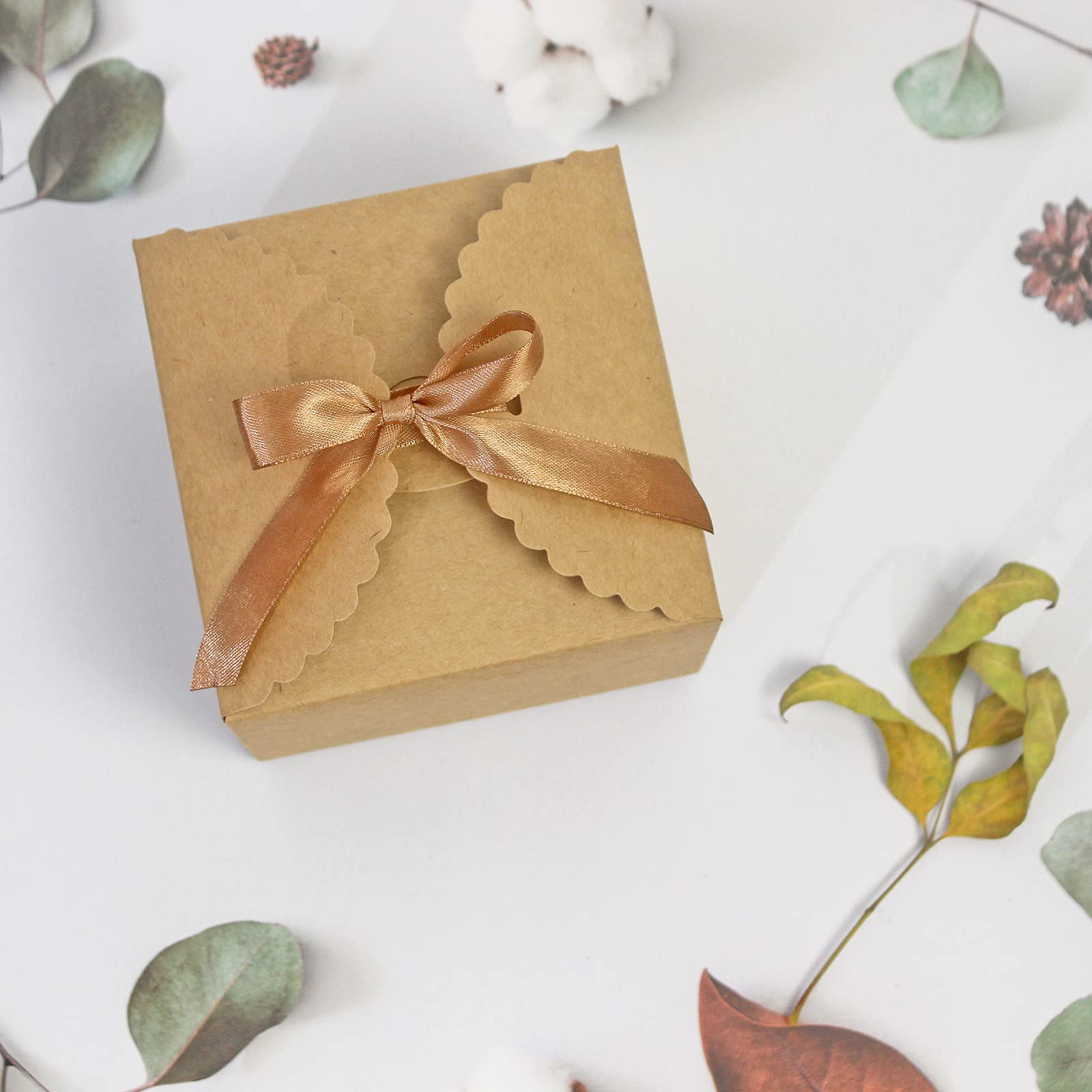 Brown Gift Box for Presents, 10 Pack Small Empty Kraft Gift Boxes with Ribbon For Packaging Candy, Cookie, Chocolate, Craft, Candle, and Other Small Gifts, 4.75β x 4.75β x 3.53β Cute Paper Boxes