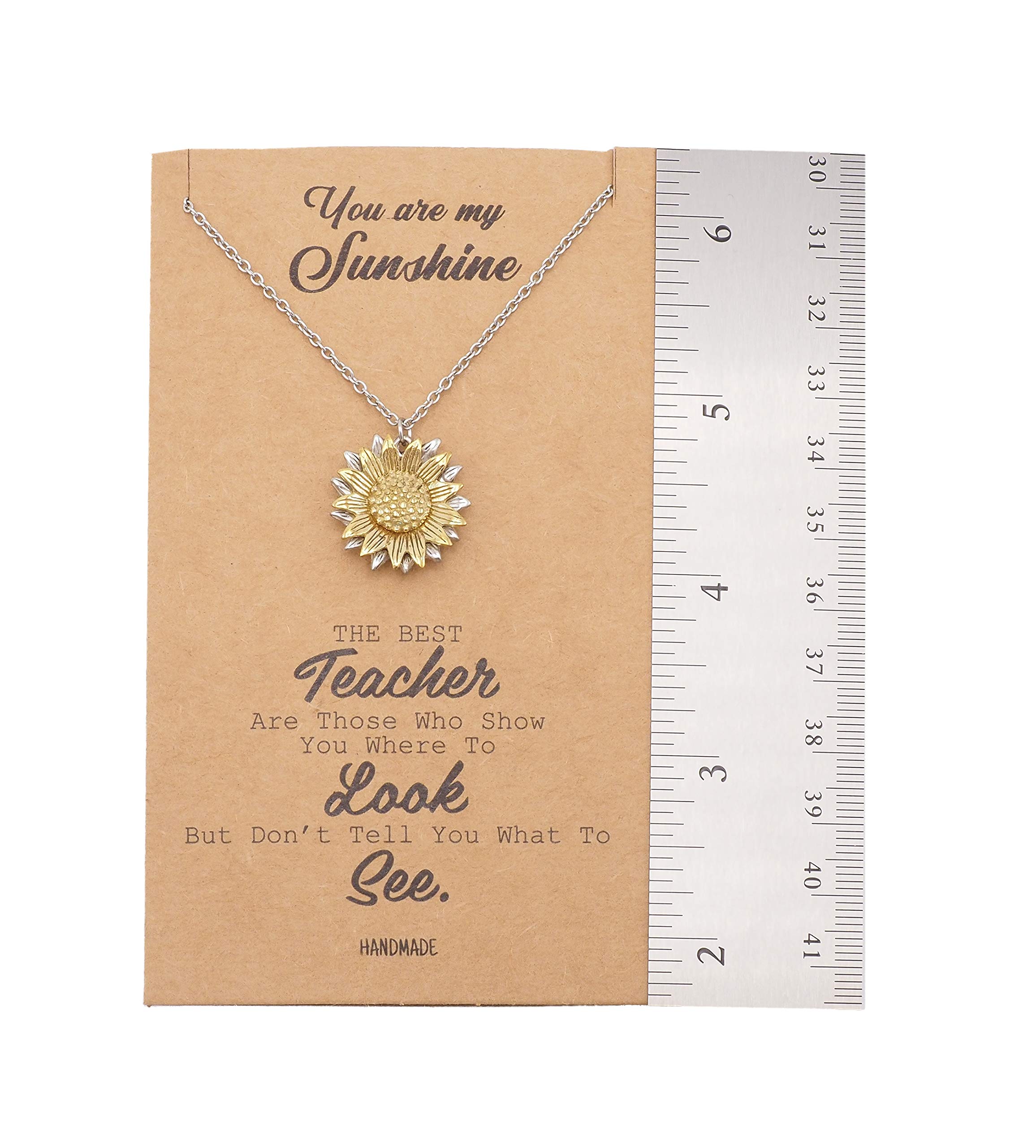 quan jewelry Sunflower Necklace for Teacher with Inspirational Greeting Card (Two Tone)