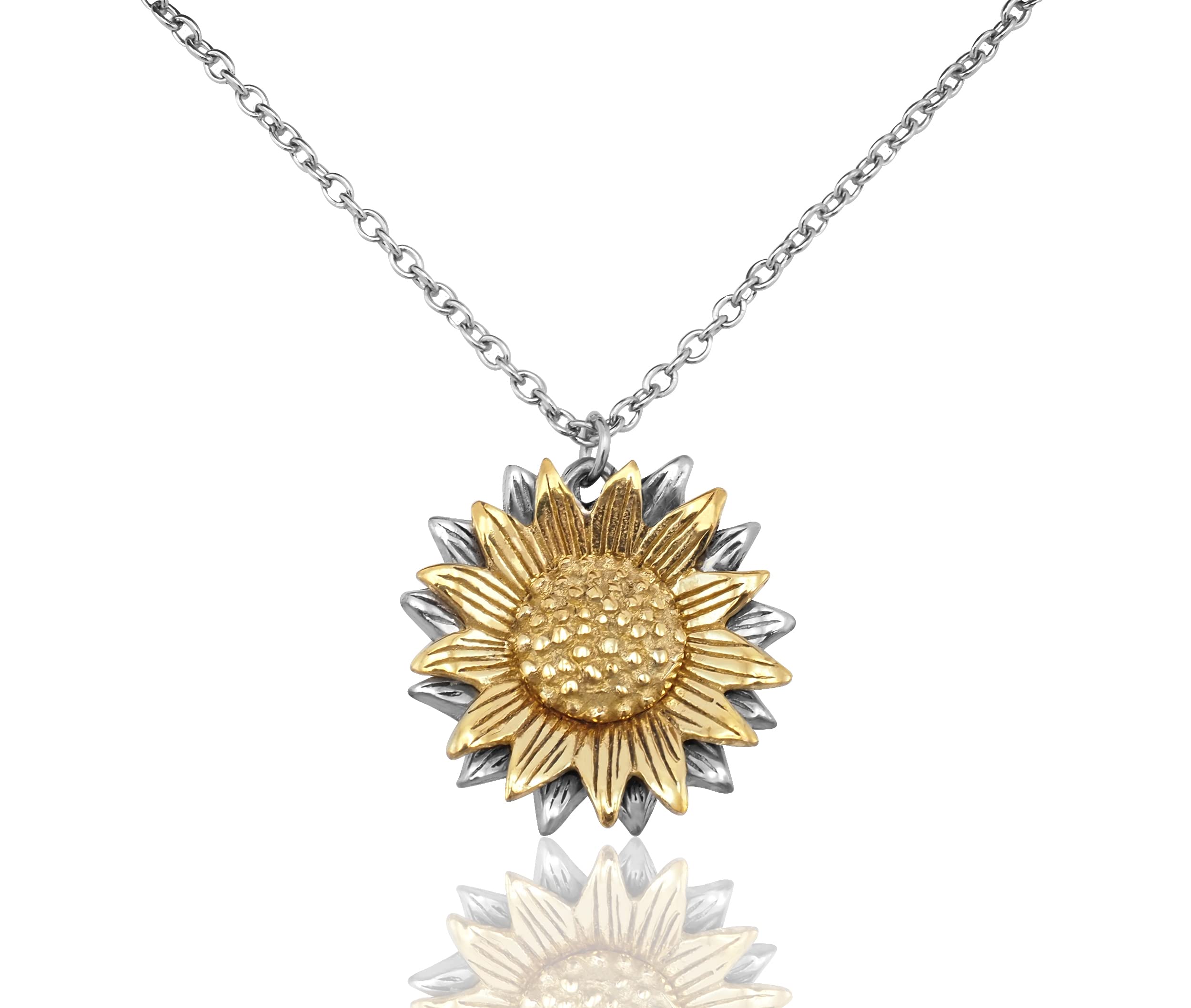 quan jewelry Sunflower Necklace for Teacher with Inspirational Greeting Card (Two Tone)