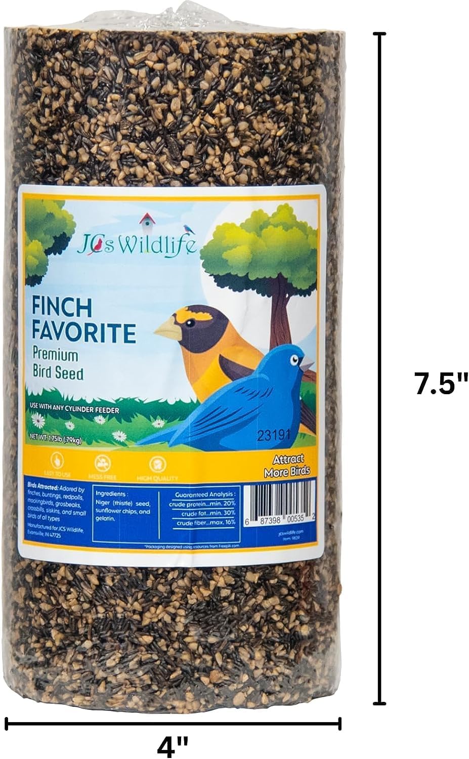 JCs Wildlife Finch Favorite Premium Bird Seed Small Cylinder (1 Cylinder)