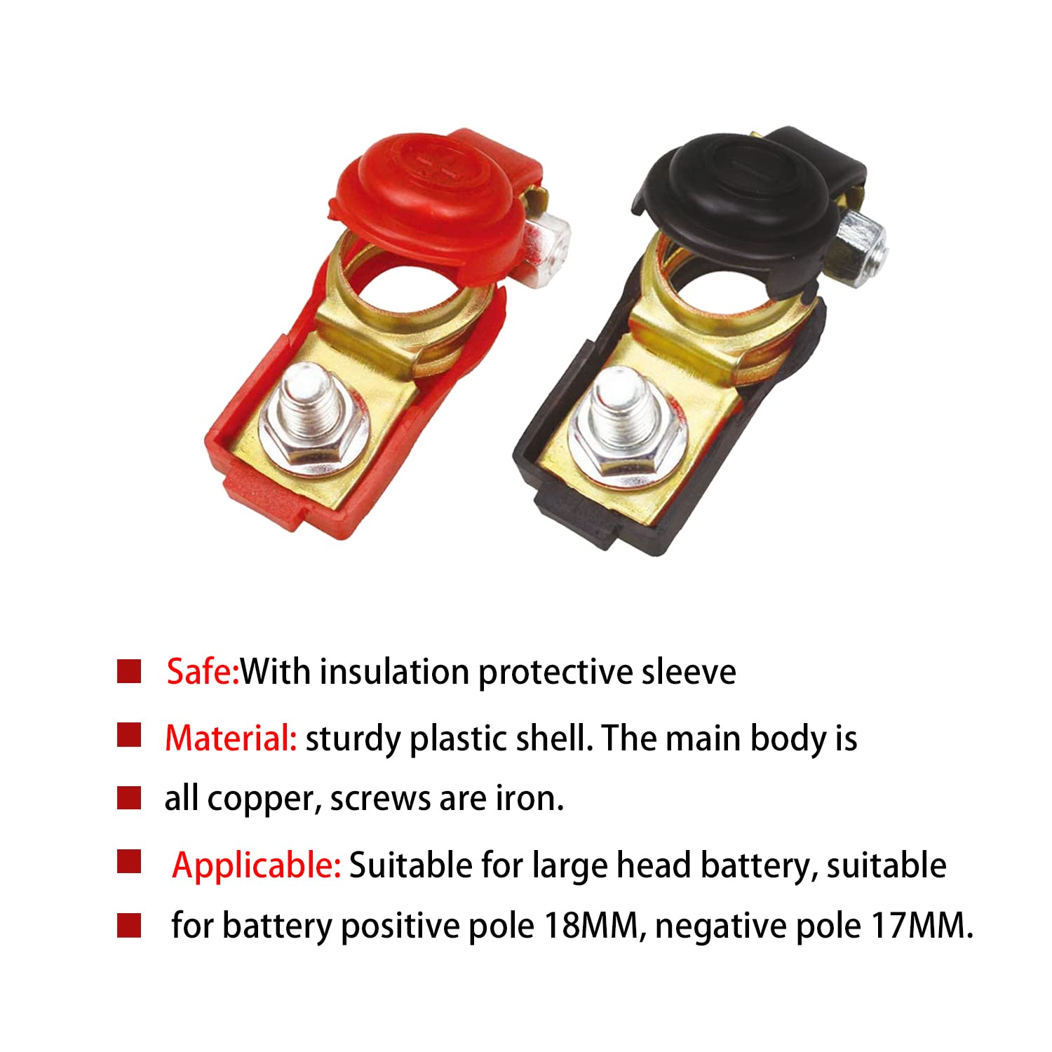 1 Pair Battery Terminals, Negative and Positive Car Battery Cable Terminal Clamp Connectors, 6PCS 3/8 Copper Ring Terminal Assortment Kit and 4PCS Heat Shrink Tubes, Fit for Van, Boat, and More