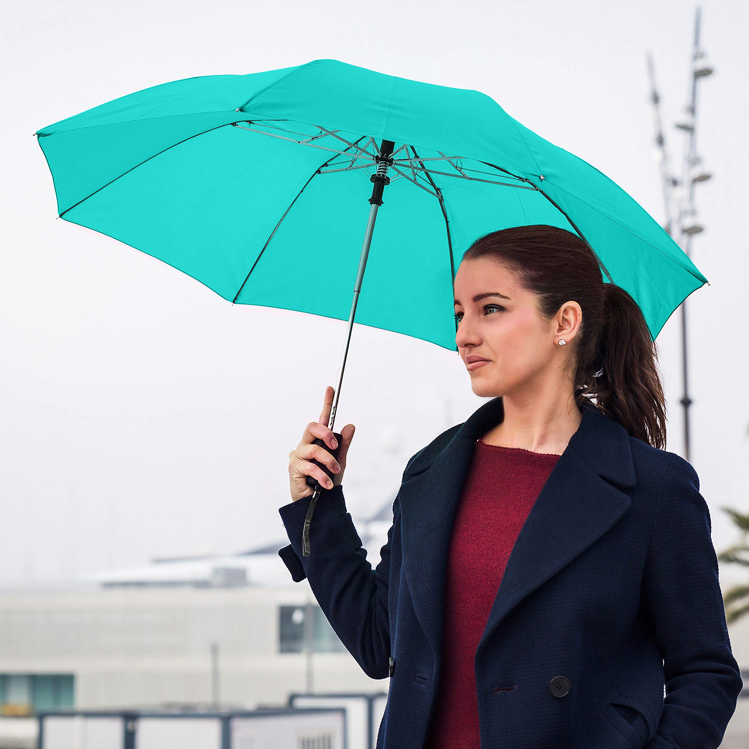 The Spectrum Popular Style 42" Automatic Open Compact Travel Umbrella for Rain, Wind & Sun, Sturdy Lightweight Small Portable Stick Umbrella for Men and Women, Teal Blue
