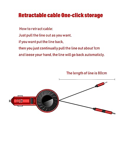 Retractable USB C Fast Car Charger iPhone with Dual Port USB Cables 3-in-1 multiple fast Charger for iPhone Charger Cable UL Certified Compatible for iPhone 11 Pro Max/11/XR/XS/X/8/8 Plus/7/6/6S/5S/SE