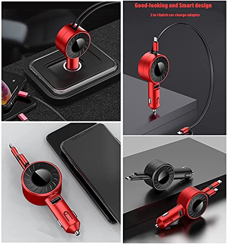 Retractable USB C Fast Car Charger iPhone with Dual Port USB Cables 3-in-1 multiple fast Charger for iPhone Charger Cable UL Certified Compatible for iPhone 11 Pro Max/11/XR/XS/X/8/8 Plus/7/6/6S/5S/SE