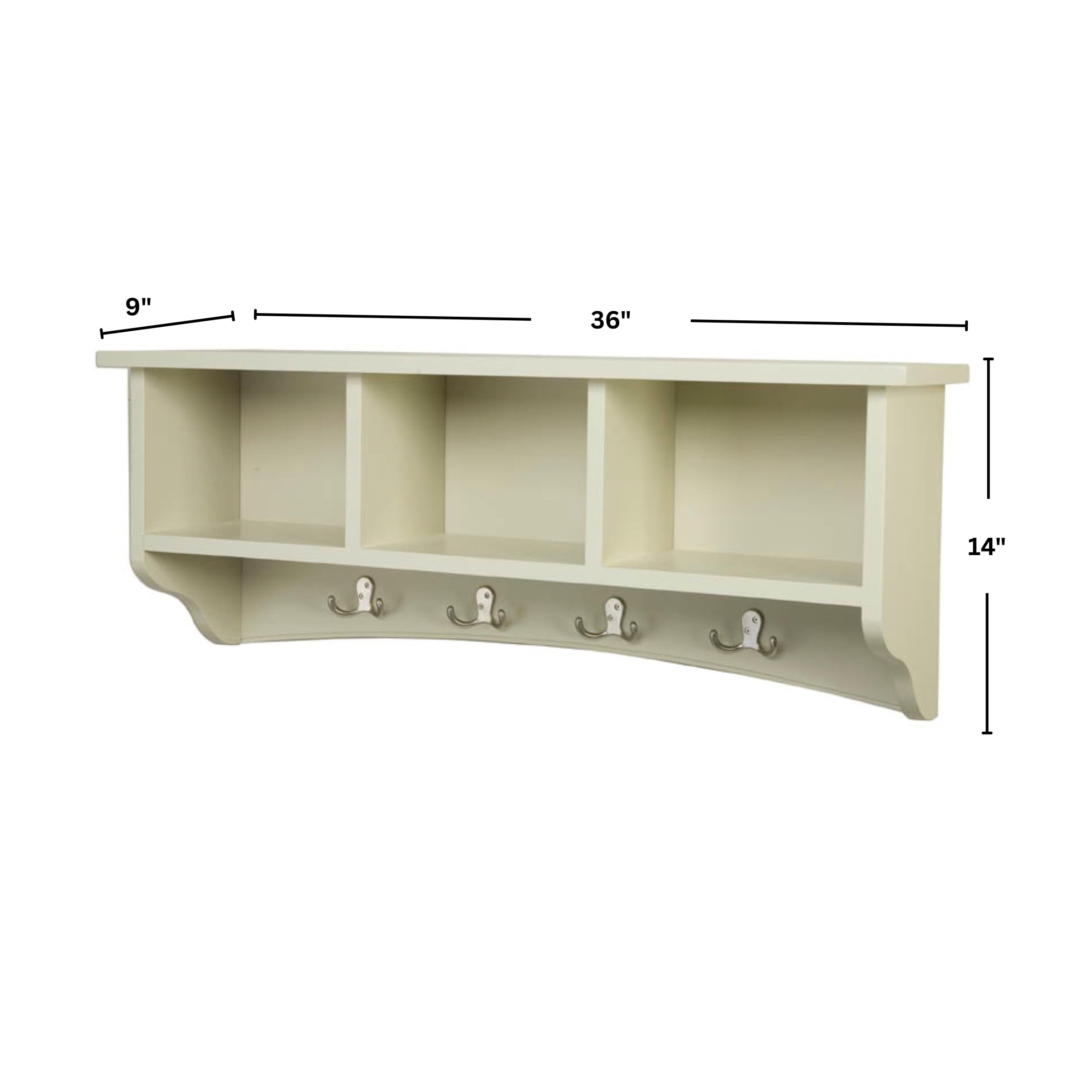 Alaterre ASCA04SA Shaker Cottage Coat Hooks with Storage, Sand