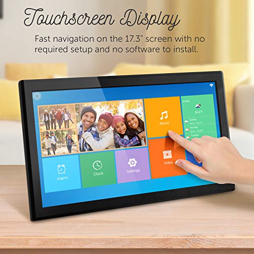 Aluratek 17.5" WiFi Digital Picture Frame, Touchscreen IPS LCD Digital Picture Frame, 16GB, Wireless Photo Sharing, Stylish Black Frame, Easy Setup