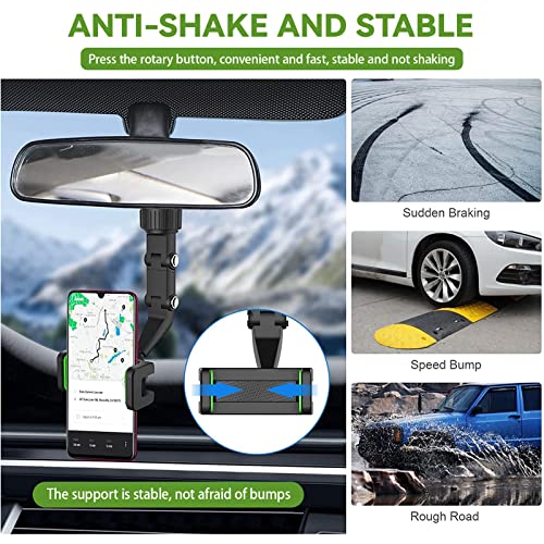 WIESSOC Rearview Mirror Phone Holder for Car, 360° Rotating Car Phone Holder Mount, Universal Cell Phone Holder, Cell Phone Automobile Cradles and GPS Holder