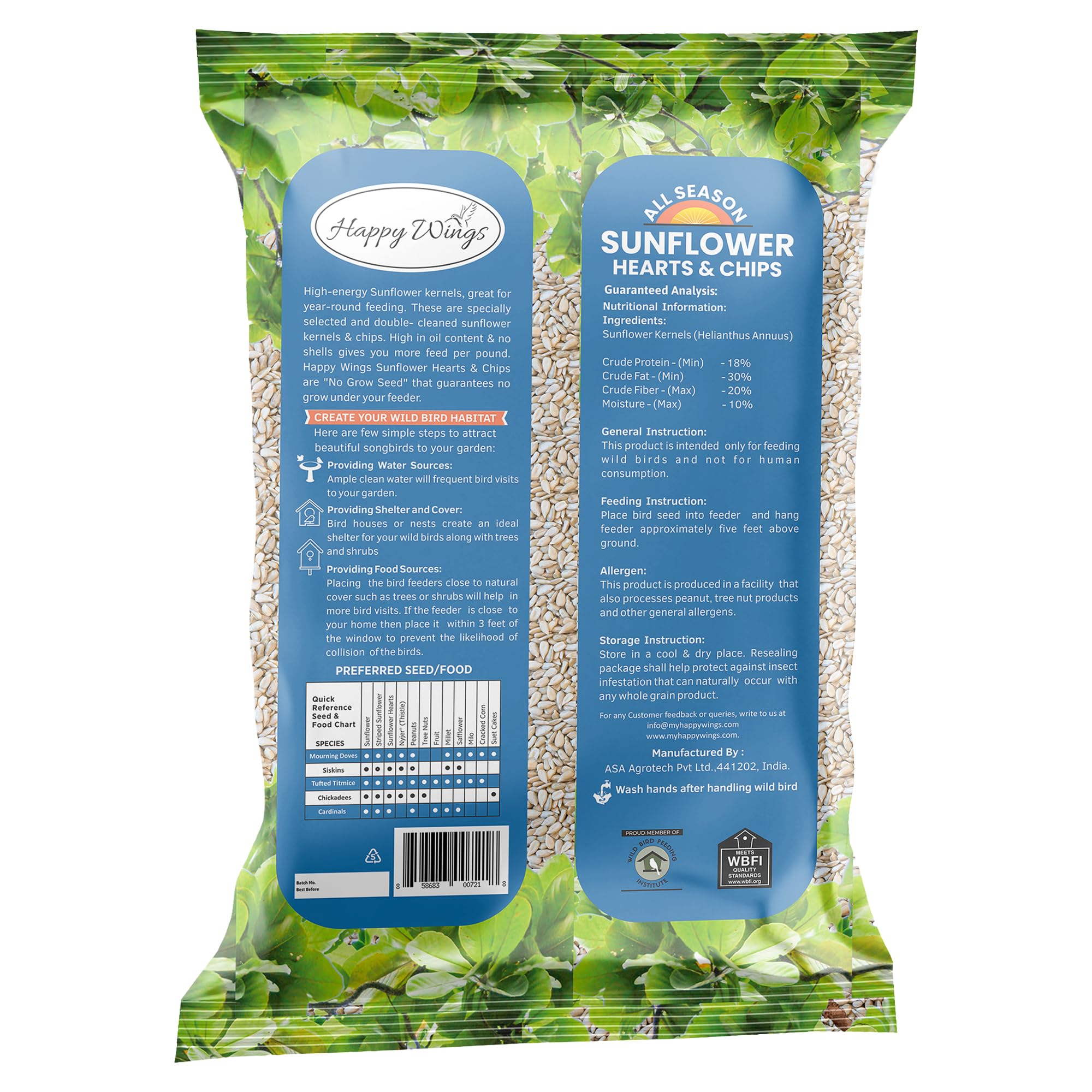Happy Wings Sunflower Hearts & Chips - Sunflower Kernels and Chips Bird Food- 5 Pounds I No Mess, No Waste Seed| No Grow Seed | Bird Seed for Wild Birds