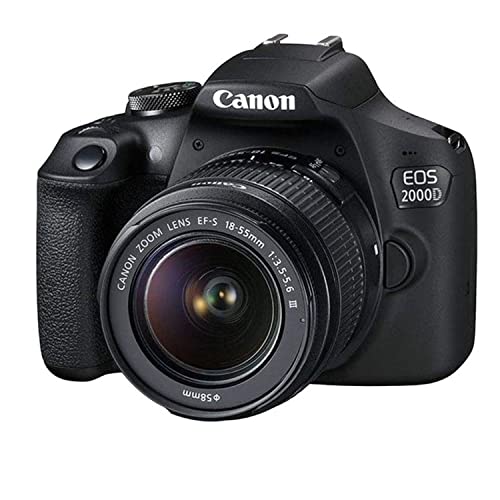 Canon EOS 2000D (Rebel T7) DSLR Camera w/18-55mm F/3.5-5.6 Zoom Lens + EF 75-300mm f/4-5.6 III Lens + 500mm f/8 Focus Lens + 2X 64GB Memory + Case + Filters + Tripod + More (35pc Bundle)