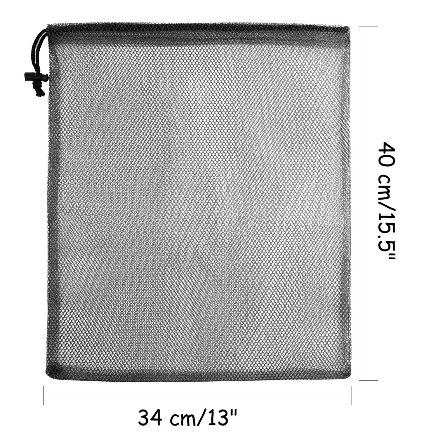 KUUQA 10 Pcs Mesh Drawstring Bag,Laundry Bag,Mesh Stuff Sack,Golf Ball Bag,Nylon Mesh Bag for Storage,Travel and Sports (Black, 13"x15.5")