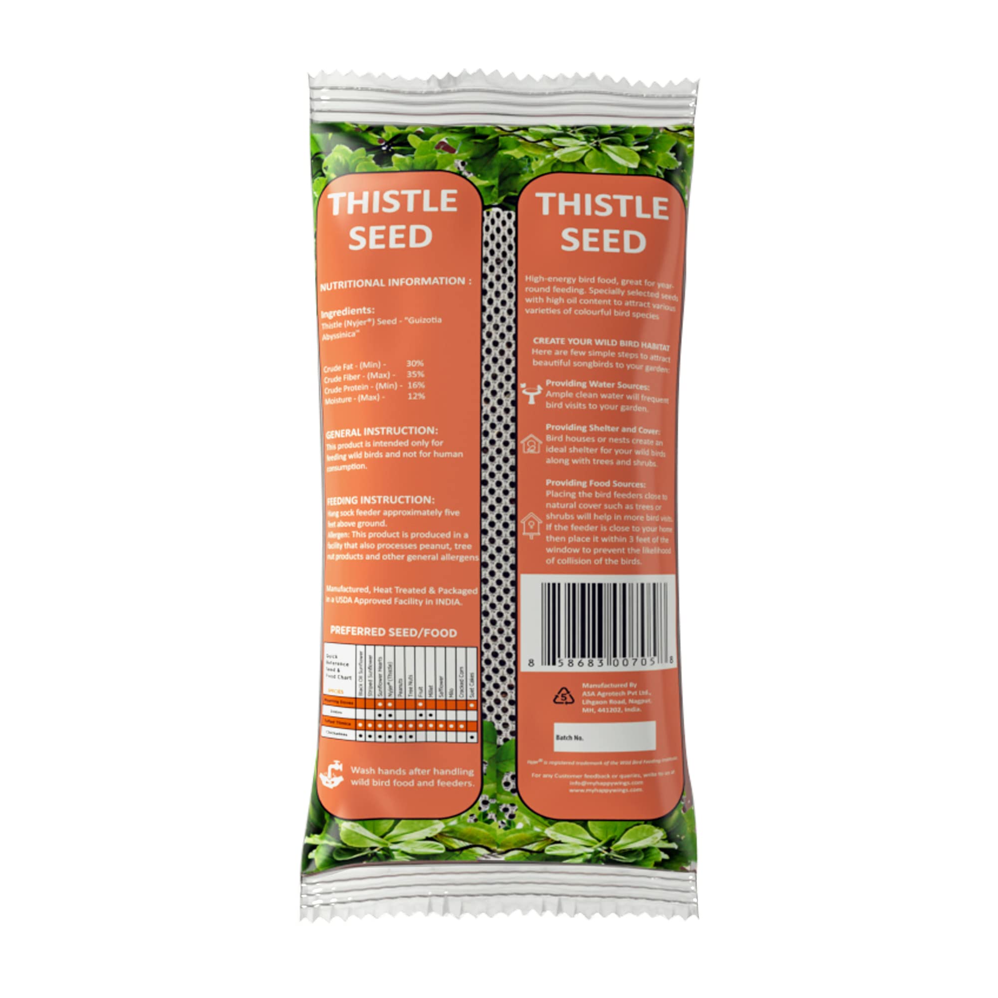 Happy Wings Nyjer/Thistle Seeds Wild Bird Food-13 Ounce | Prefilled Sock | No Grow Seed I Bird Seeds for Wild Birds