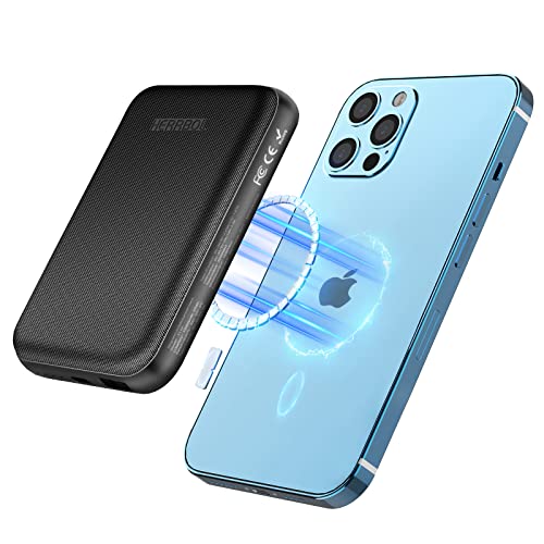 HERRBOL Magnetic Wireless Charger, Power Bank with USB-C Cable,Fast Magnetic Wireless Portable Charger Gife for iPhone 14 13 12/12 Pro / 12 Pro Max / 12 Mini(Black)