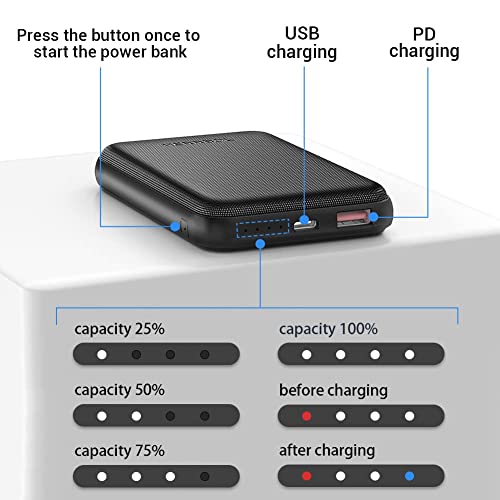 HERRBOL Magnetic Wireless Charger, Power Bank with USB-C Cable,Fast Magnetic Wireless Portable Charger Gife for iPhone 14 13 12/12 Pro / 12 Pro Max / 12 Mini(Black)
