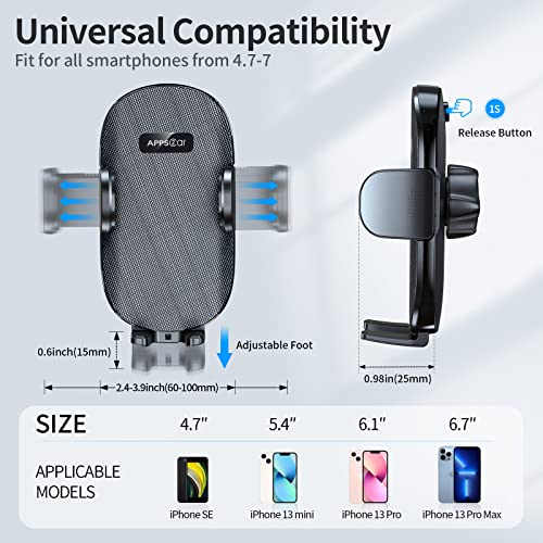 APPS2Car Car Phone Holder Mount, Vent Phone Mount for Car, Air Vent Cell Phone Holder for Car with Adjustable Phone Vent Clip Compatible with iPhone, Samsung, Big Cellphone & Thick Case Friendly