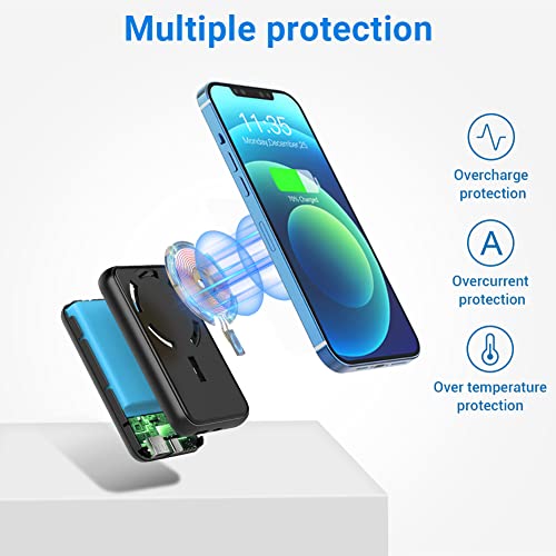 HERRBOL Magnetic Wireless Charger, Power Bank with USB-C Cable,Fast Magnetic Wireless Portable Charger Gife for iPhone 14 13 12/12 Pro / 12 Pro Max / 12 Mini(Black)