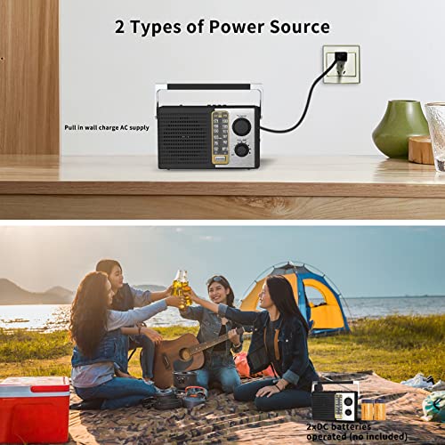 Yewrich AM FM Radio with Best Reception, Portable Battery Operated Transistor Radios, Headphone Jack, AC Powered, Suit for Senior and Home, Black