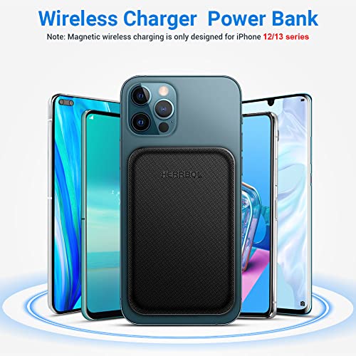 HERRBOL Magnetic Wireless Charger, Power Bank with USB-C Cable,Fast Magnetic Wireless Portable Charger Gife for iPhone 14 13 12/12 Pro / 12 Pro Max / 12 Mini(Black)