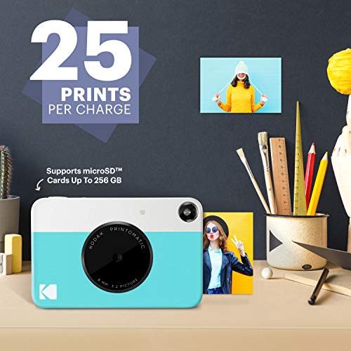 Kodak Printomatic Digital Instant Print Camera (Blue) Print Memories Instantly & Printomatic Digital Instant Print Camera (Pink) & 2"x3" Premium Zink Photo Paper (50 Sheets) (Pack of 1)