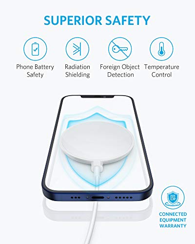 Magnetic Wireless Charger, Anker Wireless Charger with 5ft Built in USB-C Cable, PowerWave Magnetic Pad, 7.5W Charging for iPhone 13 / 13 Pro / 13 Pro Max / 13 mini / 12 / 12 Pro (No AC Adapter)