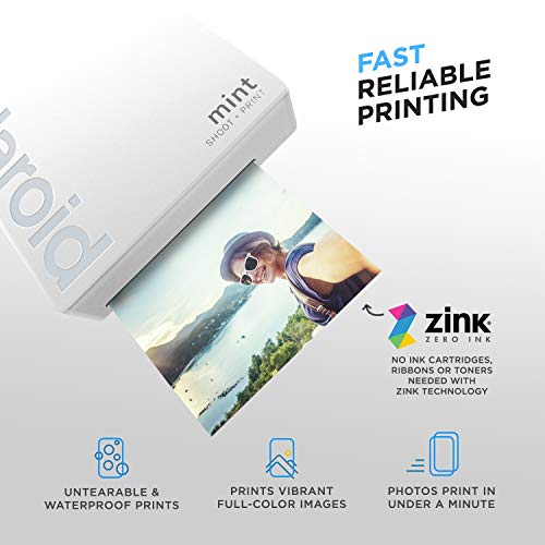 Zink Polaroid Mint Instant Print Digital Camera (White), Prints on Zink 2x3 Sticky-Backed Photo Paper
