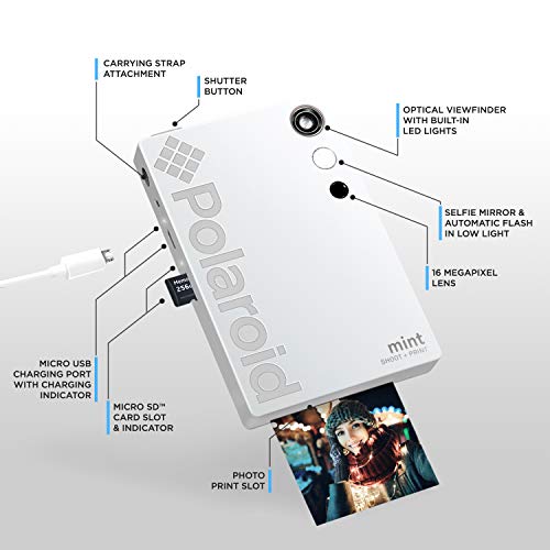 Zink Polaroid Mint Instant Print Digital Camera (White), Prints on Zink 2x3 Sticky-Backed Photo Paper