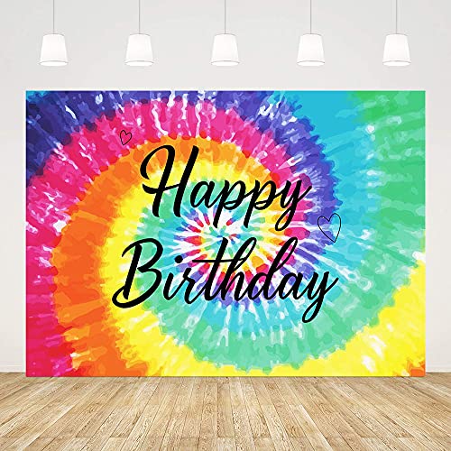 ABLIN 8x6ft Tie Dye Birthday Party Backdrop Colorful Paint Peace Love Rainbow Photo Background Happy Bady Party Decorations Hippie Groovy Decor Cake Table Banner Props Supplies