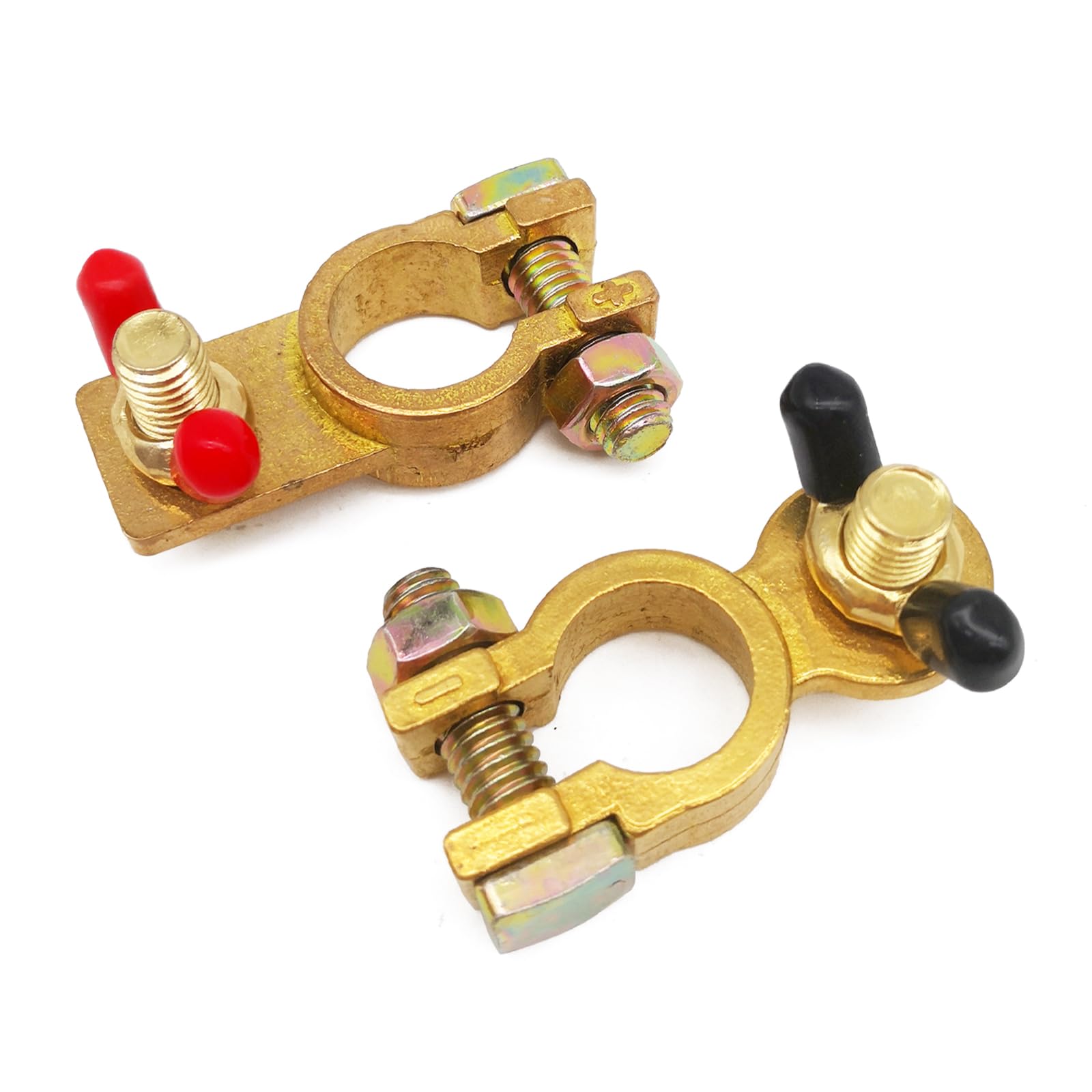1 Pair Battery Terminals Solid Brass Clamps Connectors with Color Coded Wing Nuts, Top Post Battery Terminal with Anti Corrosion Pad for RV Motorbike Car Truck Boat Caravan