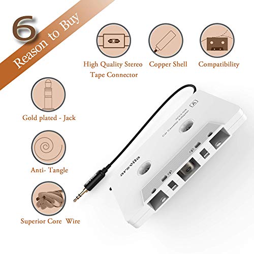 arsvita Car Audio Cassette to Aux Adapter , 3.5 MM Auxillary Cable Tape Adapter